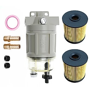 iFJF R12H (R12T Upgrade) Fuel Water Separator Marine Complete Combo - Replaces S3240 120AT NPT ZG1/4-19 Automotive Replacement Spin-on Filter Includes 2 Fittings 2 Plugs