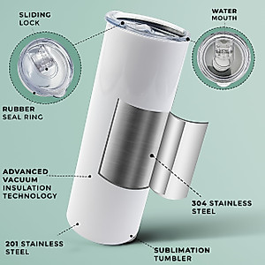 MODORATE Blank Sublimation Tumblers with Lids and Straws – 20 oz Straight Skinny Stainless Steel Tumbler with Shrink Wraps for DIY Sublimation – 4 Pcs Vacuum-Insulated White Tumblers