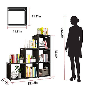 YIZAIJIA Bookcases Cube Storage 6-Cube Closet Organizer Storage Shelves Cubes Organizer DIY Plastic Closet Cabinet Modular Book Shelf Organizing Storage Shelving for Bedroom Living Room (Small, Black)