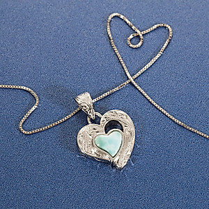 Aloha Jewelry Company Sterling Silver Natural Larimar Hawaiian Tribal Heart Necklace Pendant with 18" Box Chain