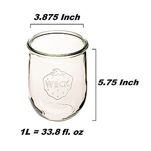 Weck Jars - 1 Liter - Large Sour Dough Starter Jars - Tulip Jar with Wide Mouth - Suitable for Canning and Storage - 2 Sourdough Jars with (Jars, Glass Lids & Keep Fresh Covers)