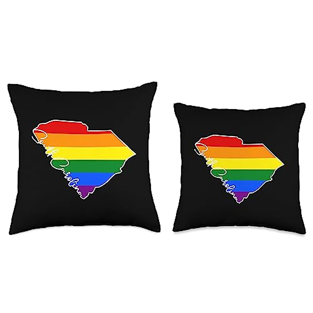 South Carolina Map USA State Rainbow Pride Flag South Carolina Map USA State Rainbow Flag Pride Month Throw Pillow, 18x18, Multicolor