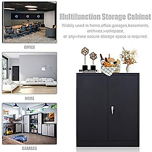 GREATMEET Metal Storage Cabinet with Lockable Doors and 2 Adjustable Shelves,Locking Steel Counter Cabinet for Home Office 120lbs Capacity per Shelf 41.6" H x 36" W x 18" D (Black)