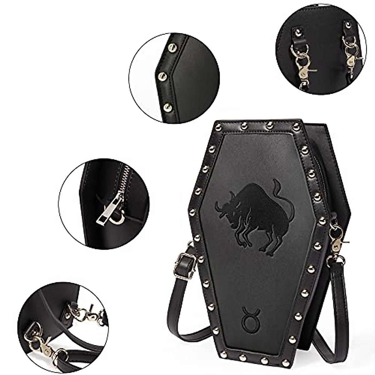 通用 12 Constellation Style Bag Lady Fashion Hand Embroidery Pattern Backpack Steampunk Leather Daypack Outdoor Black Handbags for Women