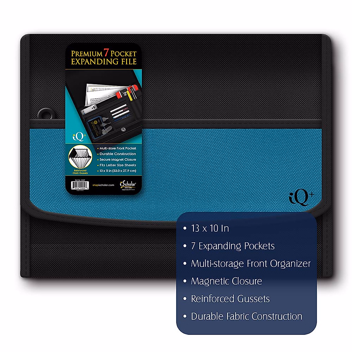 iQ Plus Premium 7 Pocket Fabric Expanding Folder, 13 x 10 Inches, Color Will Vary (34107)