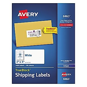 Avery Shipping Labels with TrueBlock Technology for Inkjet Printers 2" x 4", Box of 1,000 (8463)