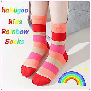 hakugoo Kids Crew Socks Seamless Boys Girls Rainbow Stripes Socks Cotton Athletic Socks 6-8 Years Unisex Cute Fun Socks Boot Socks 5 Pairs (Set B,L)
