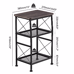 ruboka 3-Tier Small End Tables,Narrow Side Table with Steel Grid Storage Shelves,Slim Nightstand X-Design Sofa Side Table Small Bookshelf Bookcase,Display Rack for Living Room,Bedroom (Grey)