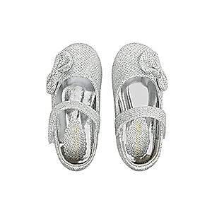 DREAM PAIRS Toddler Dress Shoes Mary Jane Flats for Girls Side Bow Ballerina Shoes,Size 2 Little Kid,Silver/Glitter,Angel-5