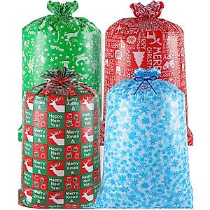 Jaywayang 4PCS Extra Large Christmas Gift Bags, Oversized Christmas Bags 60" x 36" Jumbo Plastic Gift Bags with Tag and String for Huge Big Gifts Presents Wrapping Kids Bicycle Bike Gift Bag