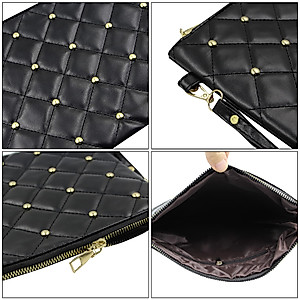 MOSSTYUS Women Wristlet Clutch Bag Purse Rhombus Rivets Handbag PU Leather Envelope Bag Large Wallets with Strap, Black