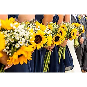 Plobach Artificial Silk Sunflowers 6 Pcs Long Stem Fake Sunflowers Bouquet Large Sunflowers Decor for Home Hotel Office Wedding Party Garden