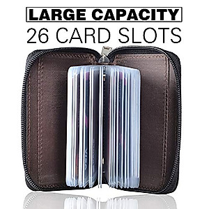 Easyoulife Genuine Leather Credit Card Holder Zipper Wallet With 26 Card Slots (Black)