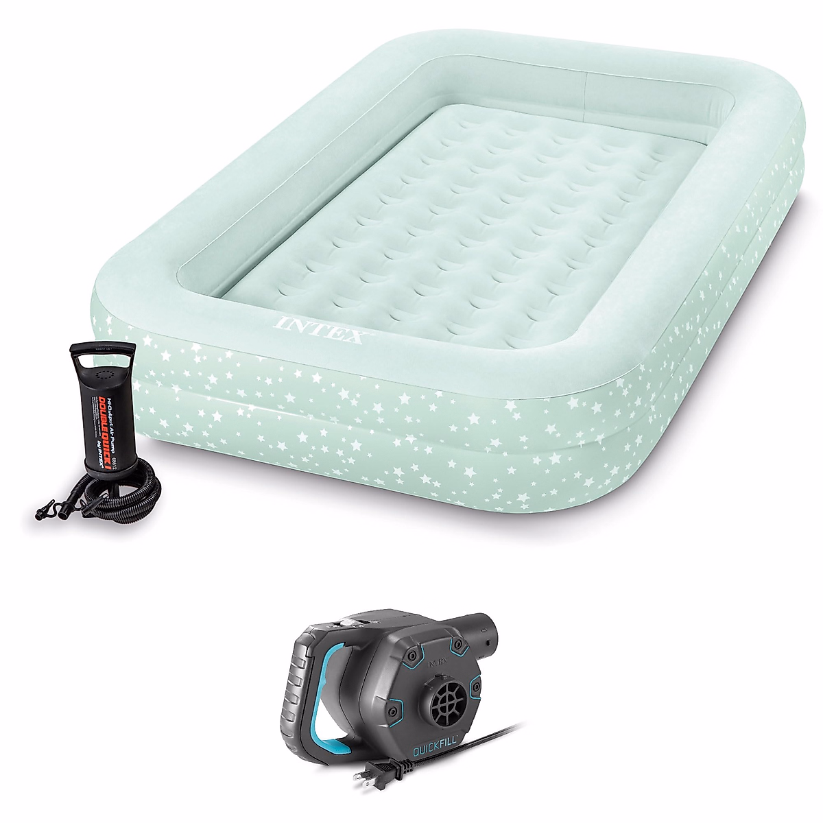 Intex 66810EP Inflatable Kidz Travel Bed Set: Air Mattress Includes Hand Pump and Carry Bag – Indoor Use – 28" x 52 x 4 Bundled w/Electric Pump
