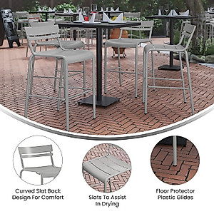 Flash Furniture Nash Commercial Grade Steel Stack Stool, Indoor-Outdoor Bar Stool with 2 Slat Back, Set of 4, Silver
