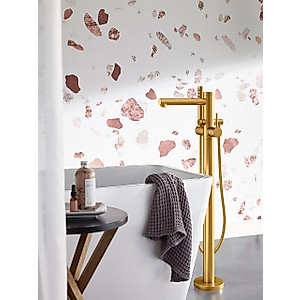 Moen Align Brushed Gold One-Handle Freestanding Floor Mount Tub Filler, Freestanding Tub Faucet with Handshower, 395BG