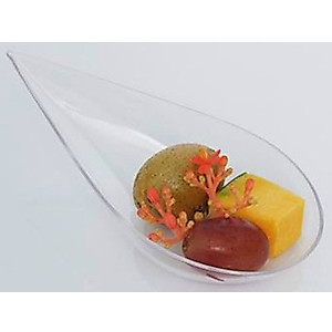 Zappy - 100 Clear 4 Inches Plastic Tear Drop Appetizer Spoon Clear Plastic Spoon Tasting Spoons Soup Spoons/Asian Spoon Dessert Dish Bowls Teardrop Plates Spoons