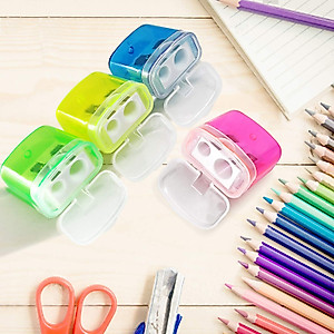 Manual Pencil Sharpeners, 4PCS Colorful Compact Dual Holes Sharpener with Lid for Kids & Adults, Portable Pencil Sharpener for Travel School Office and Art Room