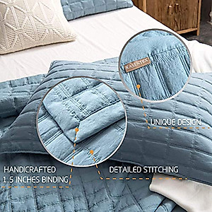 Kasentex Quilt-Bedding-Coverlet-Blanket-Set, Machine Washable, Ultra Soft, Lightweight, Stone-Washed, Detailed Stitching-Solid Color, Single/Twin + 2 Shams, Grey Blue