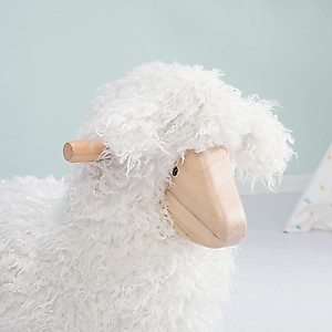 Rocking Horse for 1+ Year, Baby Rocking Horse for 1 Year Old,Wooden Cow/Yak Horse Rocking with Wicker Plush Fur for 2 Years Old(Bull Buffalo) (White Lamb)