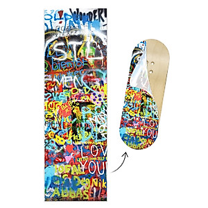 Teak Tuning Fingerboard Deck Graphic, Graffiti Wall - Adhesive Graphics to Customize Your 32mm - 110mm Long, 35mm Wide, 0.2mm Thick - Waterproof Vinyl - Includes Mini File