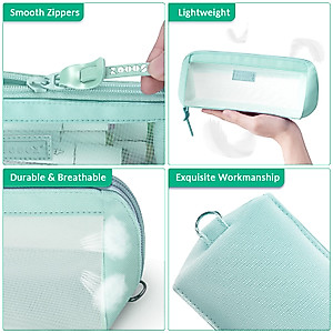 Sooez Large Grid Mesh Pencil Case, Big Capacity Clear Pencil Pouch Pen Bag with Zipper, Cute Stationery Organizer Transparent Makeup Bag for Adult Girls Boys Office School Supplies, Mint Green