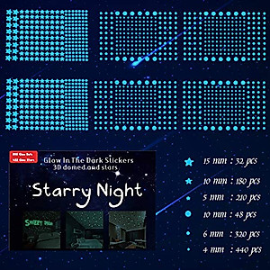 1230 PCS Ultra Glow in The Dark Stars Wall Stickers, 3D Adhesive Dots Decor Starry Sky Decor for Kids Bedroom or Birthday Gift,Beautiful Wall Decals - Sky Blue