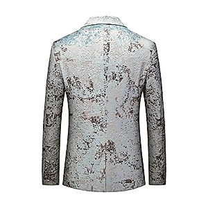 Mens Printed Stylish Blazer Suit Jacket One Button Notched Lapel Dress Tuxedo Casual Stylish Slim Wedding Jackets (Grey,6X-Large)