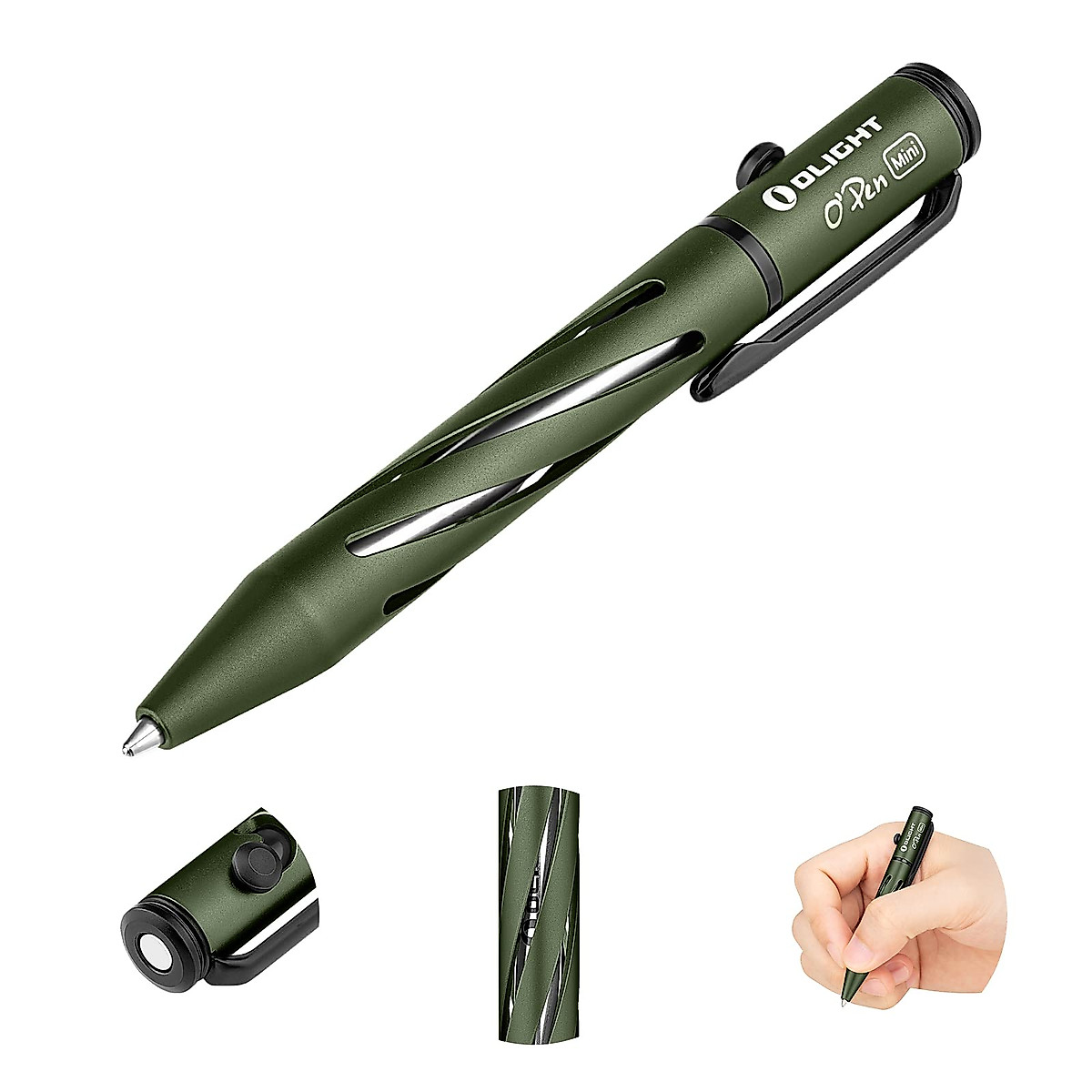 OLIGHT Open Mini Ballpoint Pen, Replaceable EDC Black Ink Pens By Bolt Action for Office, Working, Writing, Construction Work, Special Gifts and etc (OD Green)