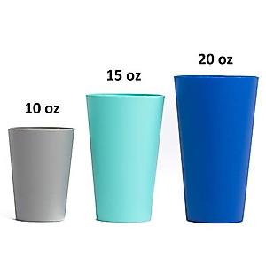 Klickpick Home Multi Size 10 Ounce 15 Ounce 20 Ounce - 12 Piece Kids Cups Premium Quality Plastic Beverage Tumblers Cup Reusable Cups Dishwasher Safe BPAFree In 4 Coastal Colours