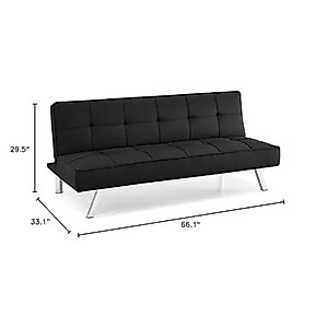 Hawthorne Collections Multi-Functional Fabric Upholstered Button Tufted Convertible Sleeper Sofa in Black