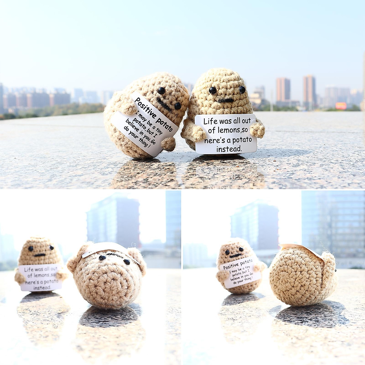 Positive Potato Knitted - 1 Pack Potato Crochet Dolls Toys, Christmas Thanksgiving Birthday Cheer Up Gifts Funny Cute Mini Home Office Decor for Women Girls Friends Guys