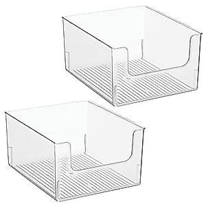 mDesign Modern Plastic Open Front Dip Storage Organizer Bin Basket for Home Office Organization - Shelf, Cubby, Cabinet, and Closet Organizing Decor - Ligne Collection - 2 Pack - Clear
