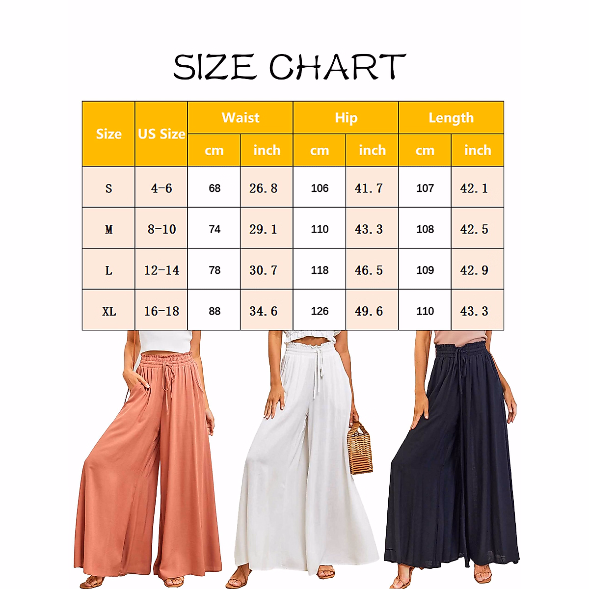 Wanzetaly Women's 2023 Fashion Casual Wide Leg Pants Elastic High Waisted Palazzo Pants with Pockets(0084-Orange-XL)