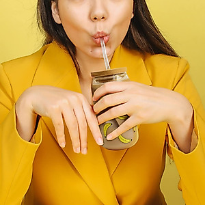 BANANA POP-ART CUP, TUMBLER, ICED COFFEE CUP, BAMBOO LID, GLASS STRAW, 12 OZ DRINKING GLASS, BEER CAN SHAPED GLASS, MASON JAR, BANANA GIFT, BANANA ACCESSORIES, BANANA CUP, ICED TEA, LEMONADE CUP