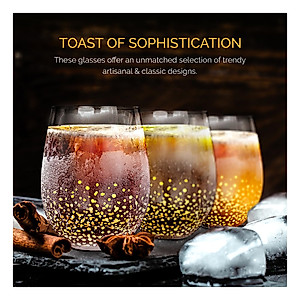 American Atelier Luster Stemless Goblet | Set of 6 | Made of Glass | Gold and Silver Confetti Design | 18-Ounce Capacity | Smooth Rim Red Wine Glasses | White Wine Tumblers