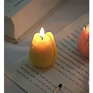 Tulip Flower Shaped Scented Candle,2 Pack Handmade Aroma Soy Wax Decorative Candle for Table Photo Prop Birthday Gift,Prefect for Meditation Stress Relief Mood Boosting Bath Yoga (Pink+Yellow)