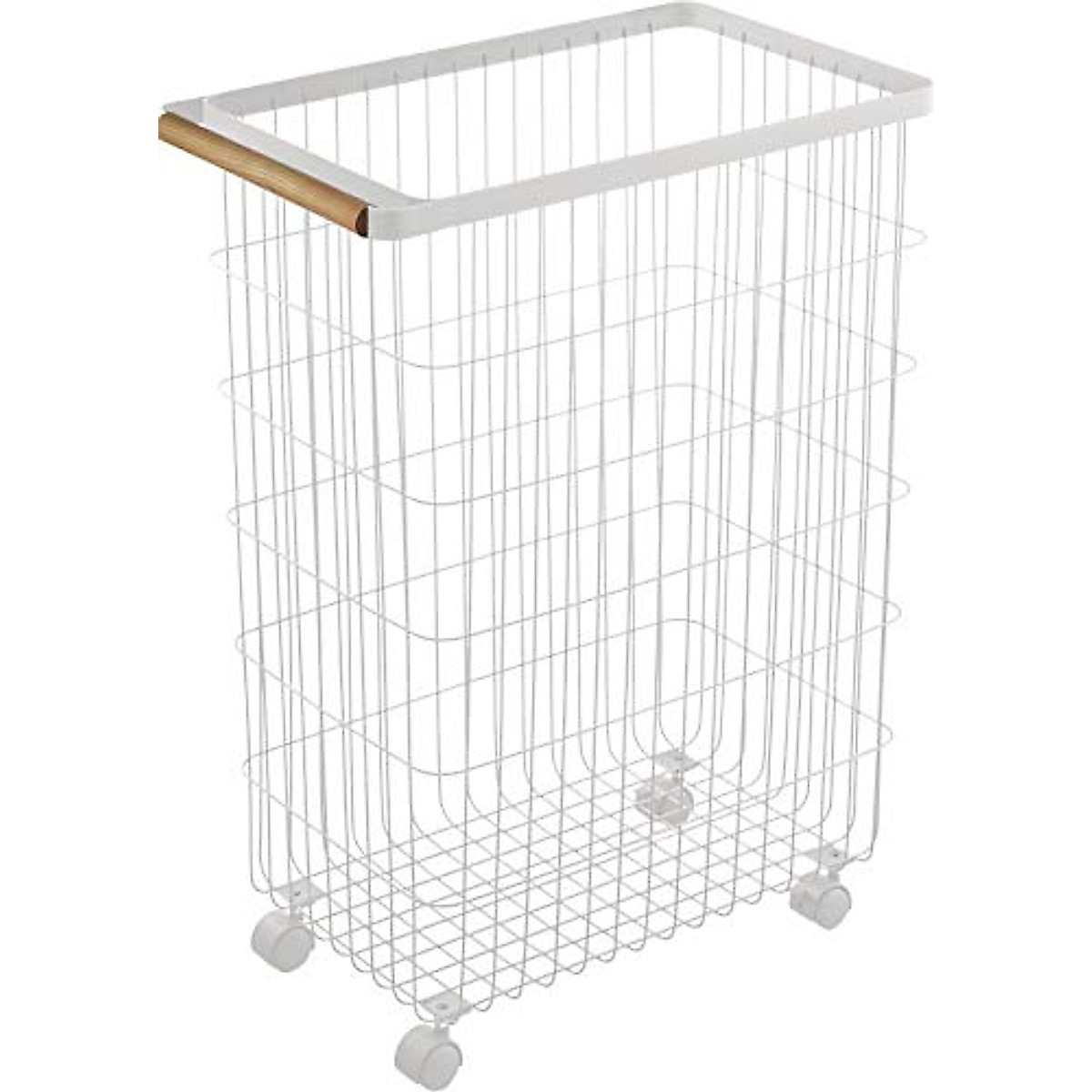 Yamazaki Home Wire Slim Saving Rolling Wheeled Clothing Hamper | Steel + Wood | Laundry Basket, One Size, White & Tower Sanitary Step Trash Can, One Gallon ?€? Small Home Waste Bin