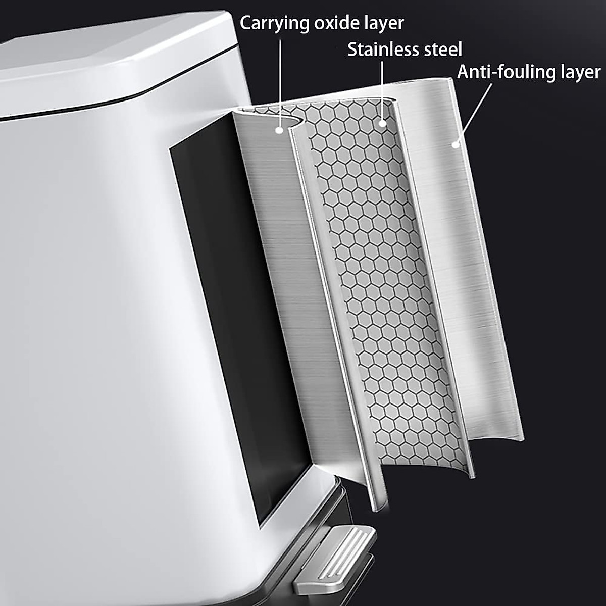 Aupekro Trash Can with Lid Soft Close, 18 Liter/4.7 Gallon Stainless Steel Garbage Can with Removable Wastebasket, Rectangletep Pedal Step Trash Can for Bedroom, Kitchen, Bathroom, Office (White)