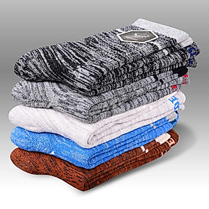 FEIDEER Hiking Socks Walking Socks For Men, 5 Pairs Outdoor Recreation Socks Moisture Wicking Crew Socks (5MSL18105-XL)