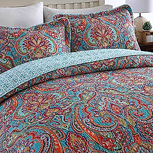 NEWLAKE Cotton Bedspread Quilt Sets-Reversible Patchwork Coverlet Set, European Gorgeous Floral Pattern, Queen Size