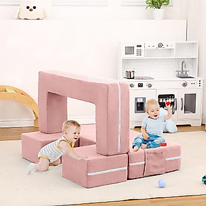 GarveeHome Kids Play Couch, 3Pcs Modular Kids Couch Toddler Couch for Playroom Bedroom Furniture, Convertible Foam Kids Play Sofa with Removable Cover, Pink