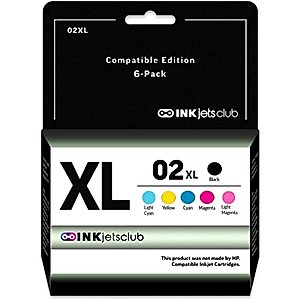 INKjetsclub Remanufactured Ink Cartridge Replacement for 02 (6 Pack) Includes Black, Cyan, Magenta, Yellow, Light Cyan, Light Magenta Ink Cartridges.