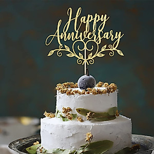 Sodasos Glitter Happy Anniversary Cake Topper,Wedding Anniversary Cake Toppers, Happy Anniversary Party Decorating supplies (gold)