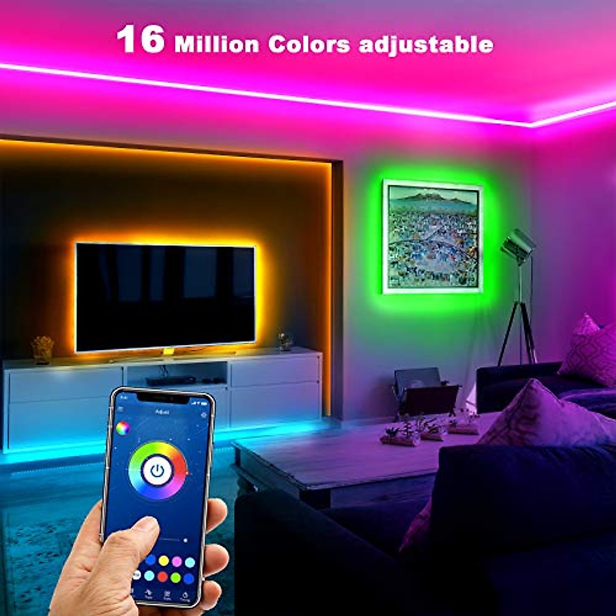 DAYBETTER Smart Led Lights 30ft, 5050 RGB Led Strip Lights Kits with 24 Keys Remote, App Control Timer Schedule Led Music Strip Lights