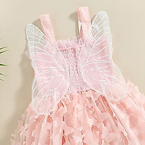 Toddler Baby Girl Butterfly Wings Dress Kids Girls Tulle Butterfly Wing Skirt Princess Sleeveless Birthday Tutu Party Dress (A Pink, 6-12 Months)