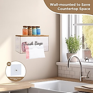 JYPS Trash Bag Holder Dispenser Organizer With Bamboo Lid, Wall Mounted, Garbage Bag Dispenser Holder, Trash Bag Dispenser Standrad Roll Holder for Kitchen Organization, Under Sink