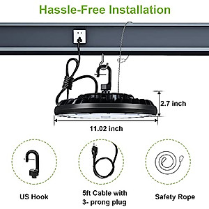 hykolity 2 Pack LED High Bay Light 150W, 5000K UFO LED High Bay Light Fixture with US Plug [250W MH/HPS Equiv.] 100-277V, 19,500lm, IP66 Commercial Warehouse Area Light for Wet Location