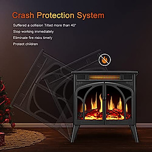 Electric Fireplace Stove Heater, Freestanding Electric Fireplace, Fireplace Heater with 3D Logs and Realistic Flame,Adjustable Brightness and Color, 5100btu Max 1500w,Black