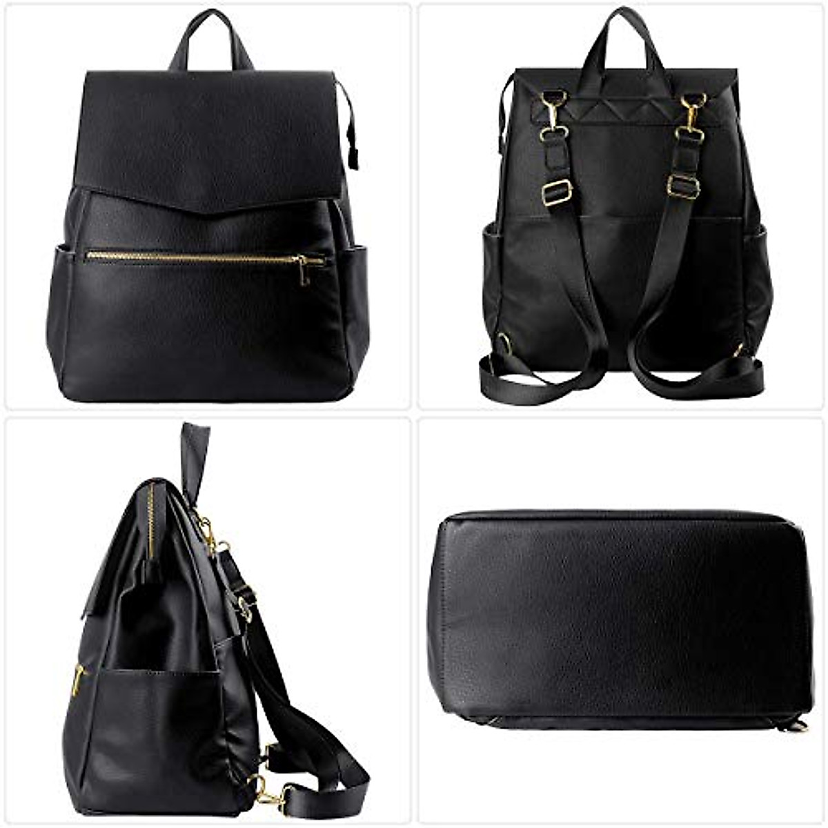 KZNI Leather Diaper Bag Backpack, Diaper Backpack Nappy Baby Bags for Mom Unisex Maternity Diaper Bag with Stroller Hanger|Thermal Pockets|Adjustable Shoulder Straps|Water Proof| LargeCapacity(Black)